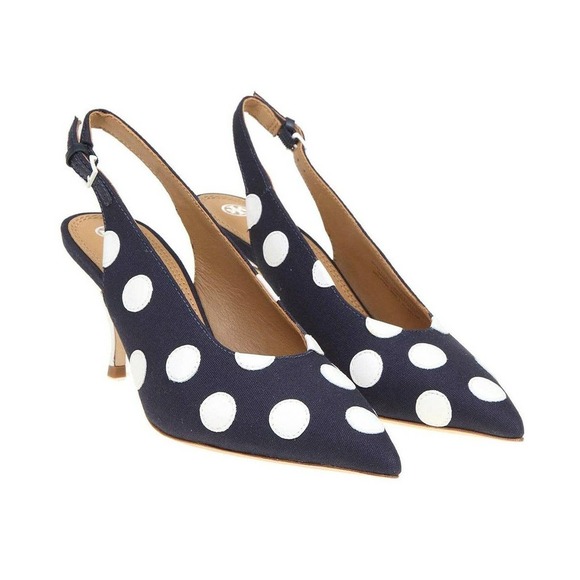 Tory Burch | Shoes | Nib Tory Burch Navy Blue Canvas Ivory Polka Dots ...